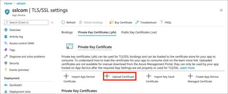 Install an SSL/TLS Certificate in Microsoft Azure App Service/Web Apps ...