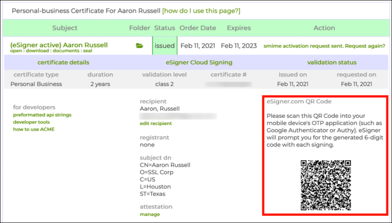 View and Reset eSigner QR Code or Reset PIN - SSL.com